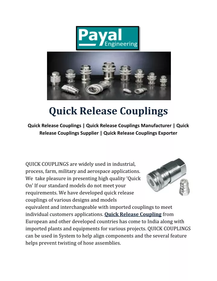 PPT - Quick Release Couplings payal PowerPoint Presentation, free download - ID:11853784