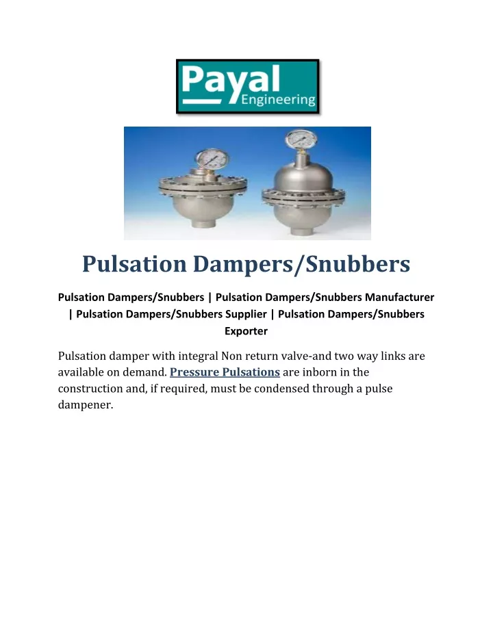 PPT - Pulsation Dampers payal PowerPoint Presentation, free download ...