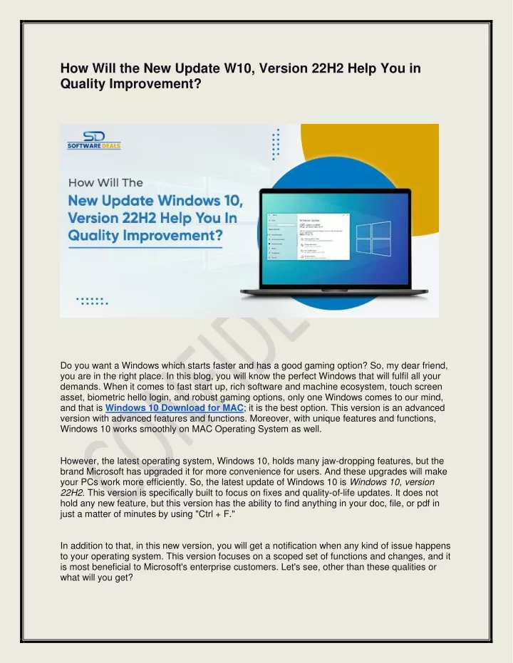 PPT - How Will The New Update W10, Version 22H2 Help You In Quality ...