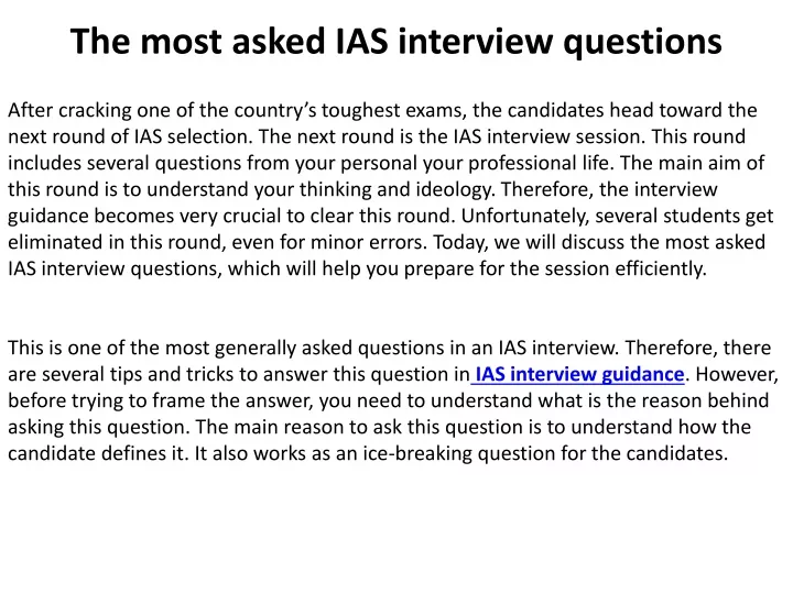 PPT - The most asked IAS interview questions PowerPoint Presentation, free download - ID:11854057