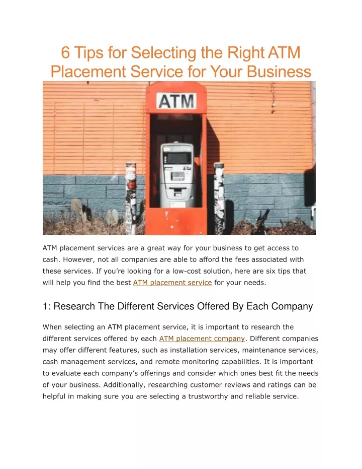 PPT - Atm placement services PowerPoint Presentation, free download ...