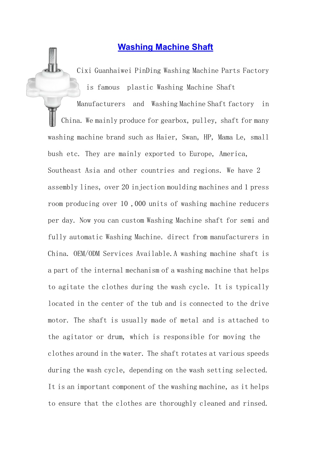PPT - Cixi Guanhaiwei PinDing Washing Machine Parts Factory PowerPoint ...