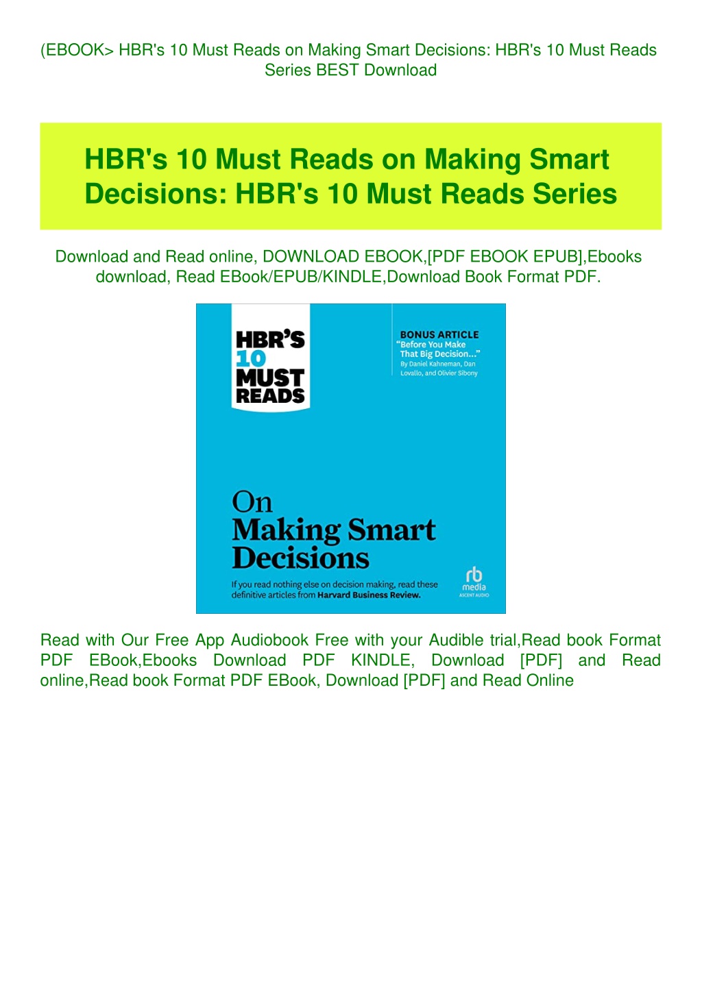PPT - (EBOOK HBR's 10 Must Reads on Making Smart Decisions HBR's 10 ... PPT - (EBOOK HBR's 10 Must Reads on Making Smart Decisions HBR's 10 ...