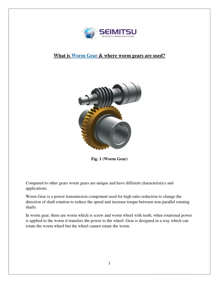 PPT - Worm Gear and its appplications PowerPoint Presentation, free ...