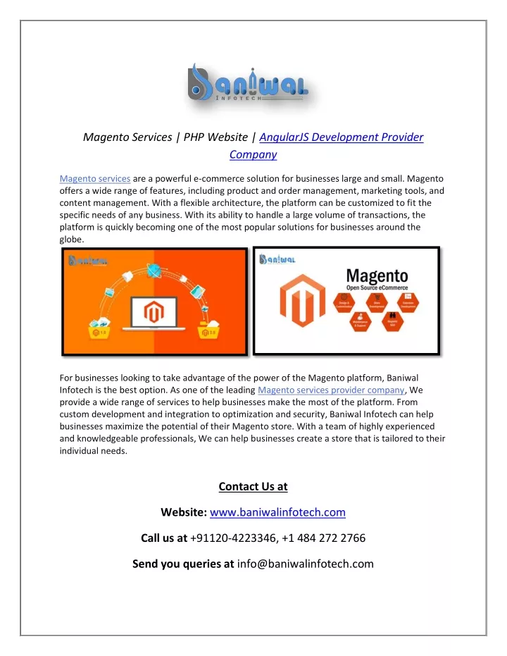 PPT - Magento Services Provider Company #Kasson #USA| Baniwal Infotech ...