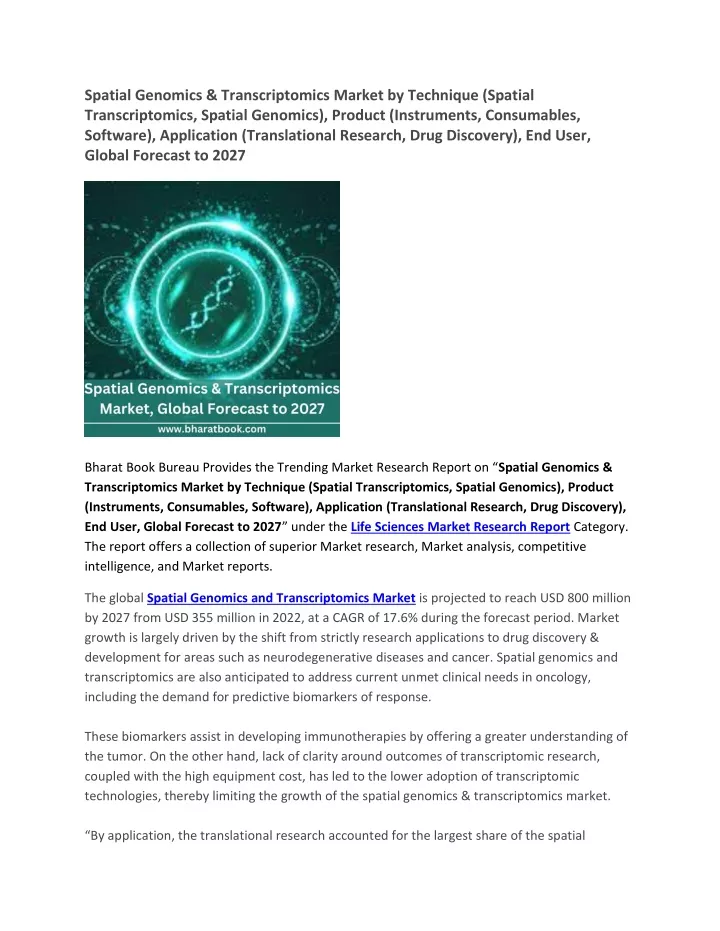 PPT - Spatial Genomics & Transcriptomics Market, Global Forecast to ...