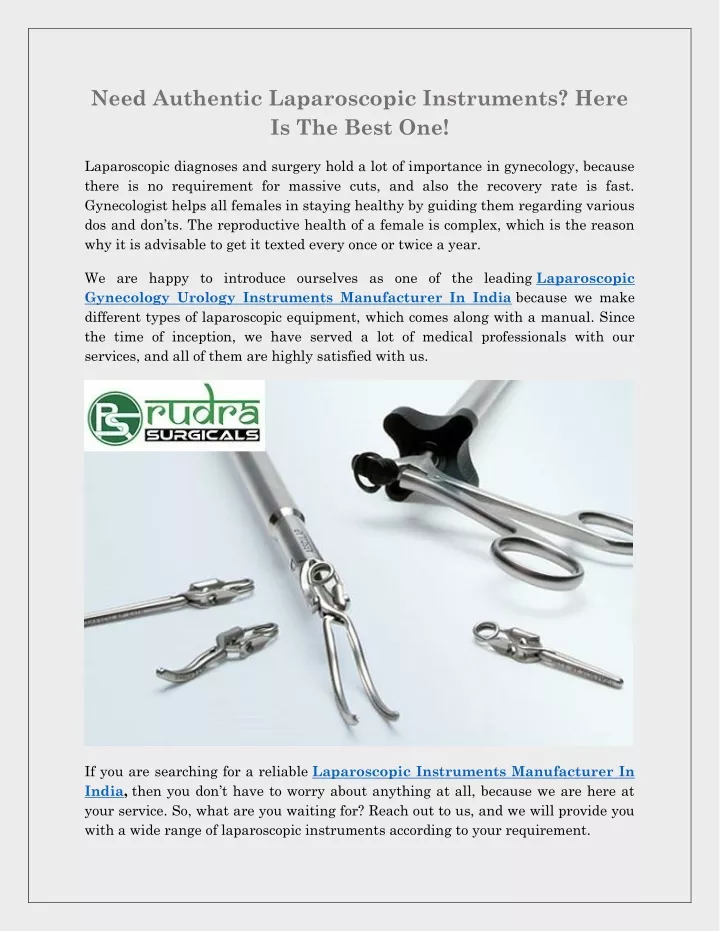 PPT - Laparoscopic Gynecology Urology Instruments Manufacturer In India ...
