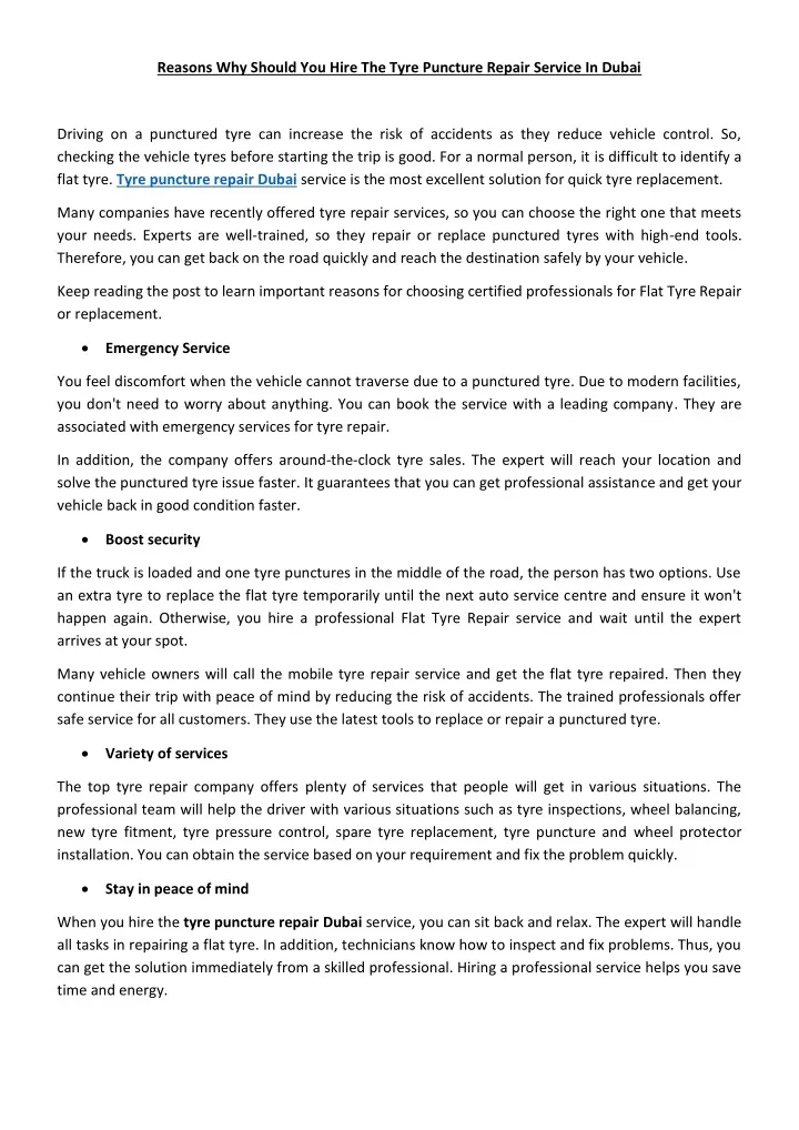 PPT - Reasons Why Should You Hire The Tyre Puncture Repair Service In ... PPT - Reasons Why Should You Hire The Tyre Puncture Repair Service In ...