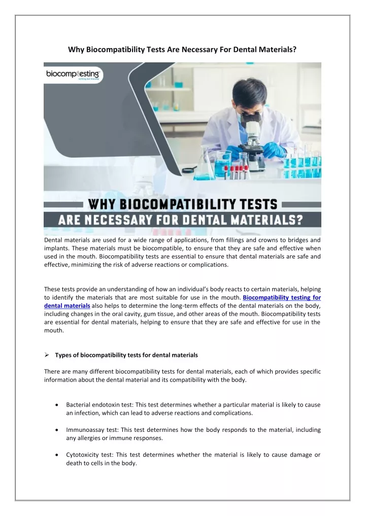PPT - Why Biocompatibility Tests Are Necessary For Dental Materials ...