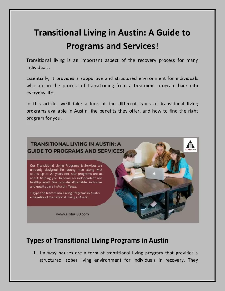 PPT - Transitional Living in Austin: A Guide to Programs and Services ...