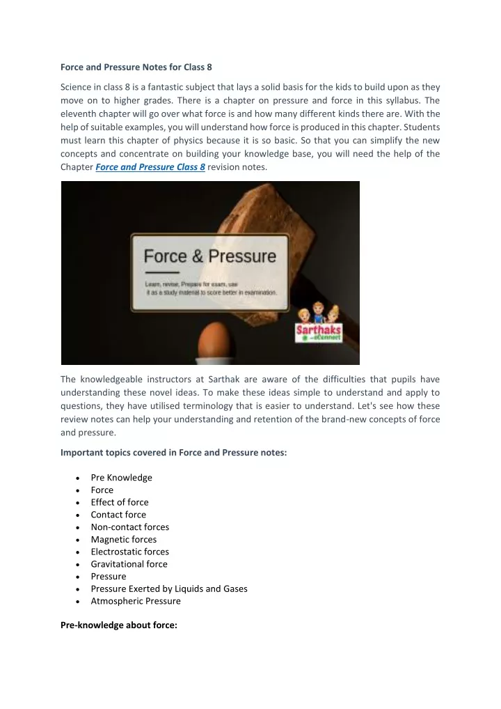 PPT - Force and Pressure Notes for Class 8 PowerPoint Presentation ...
