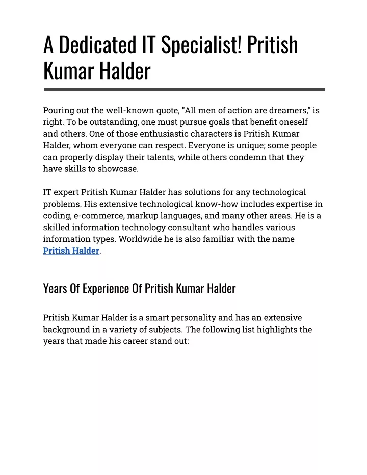 PPT - A Dedicated IT specialist! Pritish Kumar Halder PowerPoint Presentation - ID:11868469