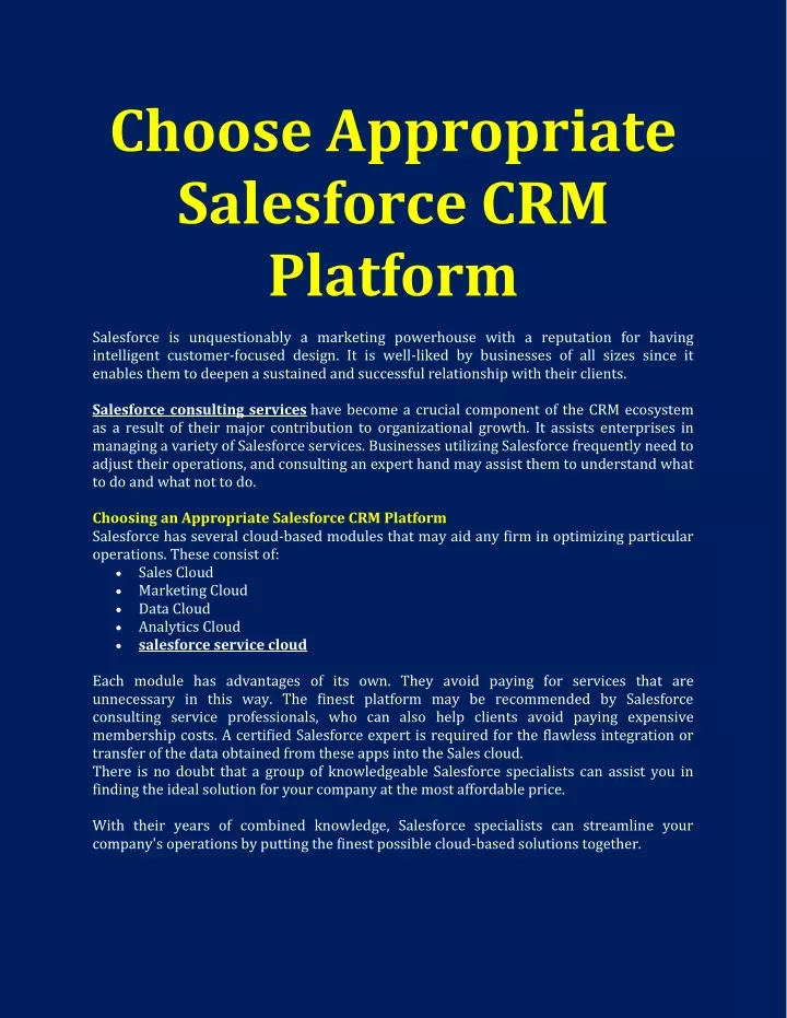 PPT - Choose Appropriate Salesforce CRM Platform PowerPoint ... PPT - Choose Appropriate Salesforce CRM Platform PowerPoint ...