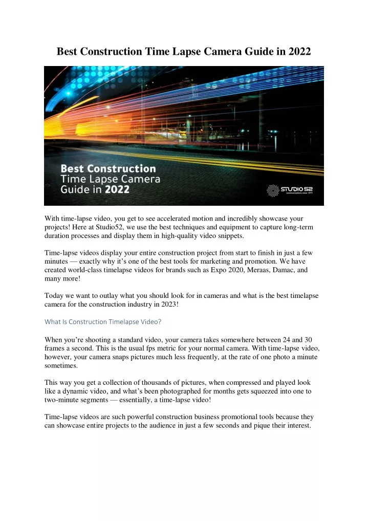 PPT - Best Construction Time Lapse Camera Guide in 2022 PowerPoint Presentation - ID:11871875
