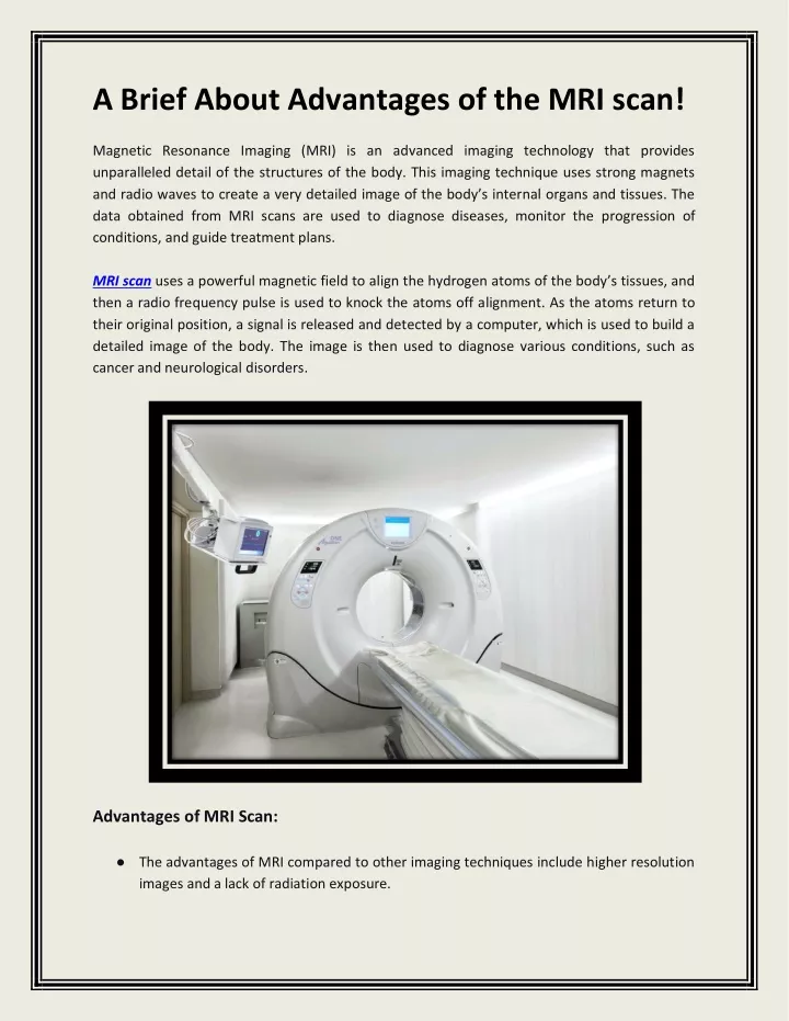 Ppt A Brief About Advantages Of The Mri Scan Powerpoint Presentation