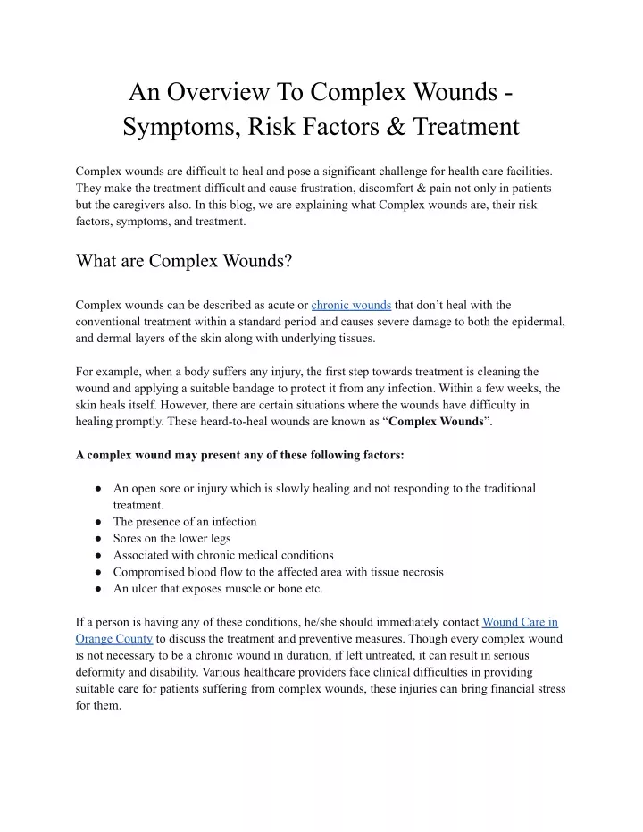 PPT - An Overview To Complex Wounds - Symptoms, Risk Factors & Treatment PowerPoint Presentation ...
