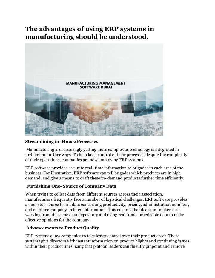 PPT - The advantages of using ERP systems in manufacturing should be ...