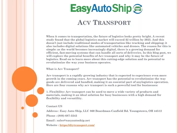 PPT - Acv Transport PowerPoint Presentation, free download - ID:11885894
