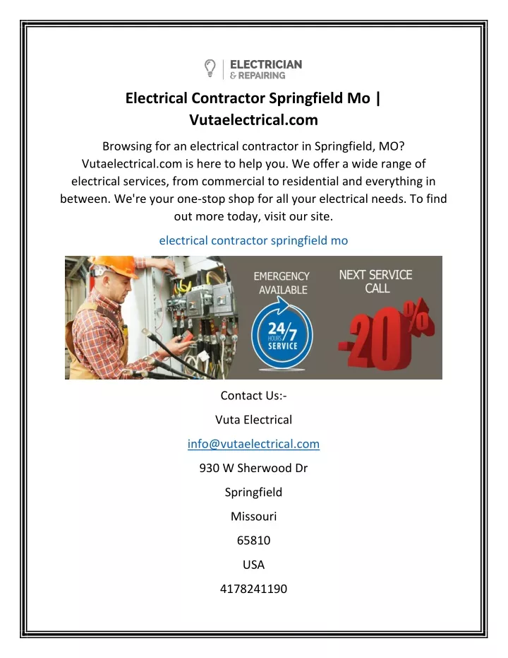 PPT - Electrical Contractor Springfield Mo Vutaelectrical.com ...