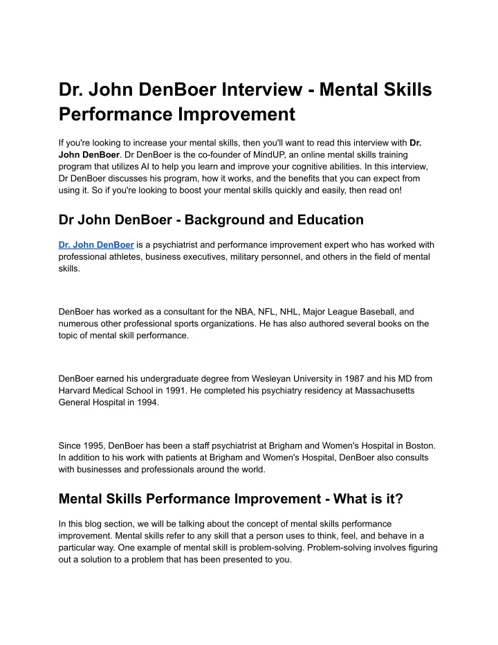 PPT - Dr John DenBoer Interview - Mental Skills Performance Improvement ...