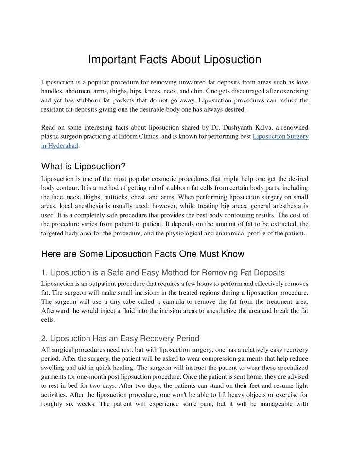 PPT - Important Facts About Liposuction PowerPoint Presentation, free ...