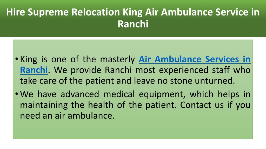 PPT - King Air Ambulance Services in Patna with Safe Transport ...