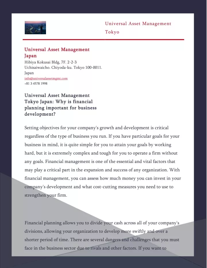 PPT - Universal Asset Management Tokyo Japan Why is financial planning ...