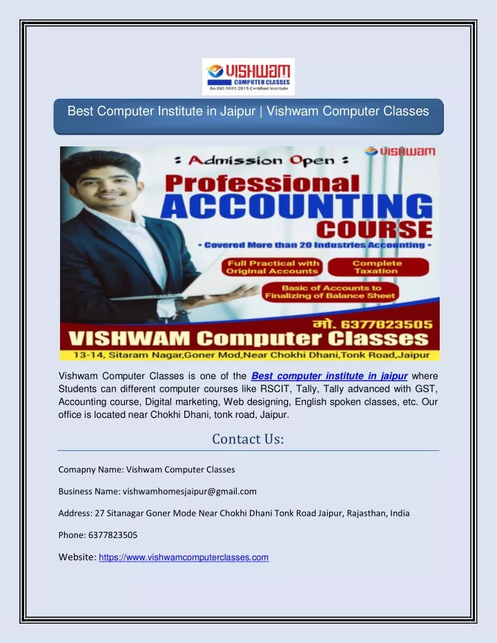 PPT - Best Computer Institute in Jaipur | Vishwam Computer Classes ...