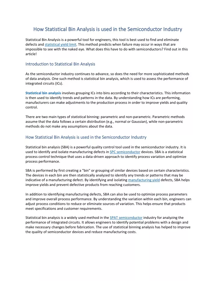PPT - How Statistical Bin Analysis is used in the Semiconductor ...