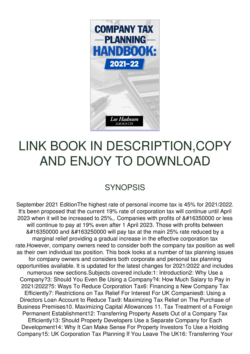 PPT - [PDF] D!ownload Company Tax Planning Handbook: 2021/2022 (Tax ...