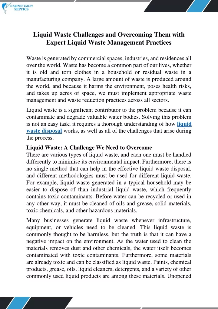 PPT - Liquid Waste Challenges and Overcoming Them with Expert Liquid ...