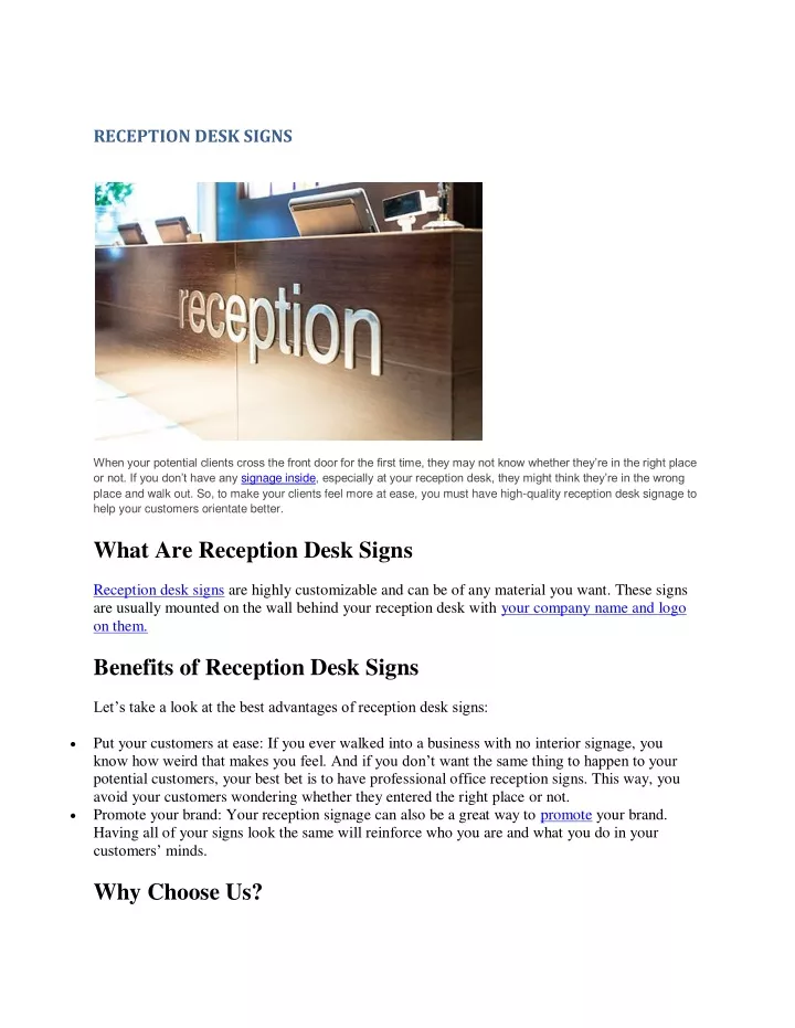 PPT - RECEPTION DESK SIGNS PowerPoint Presentation, free download - ID ...