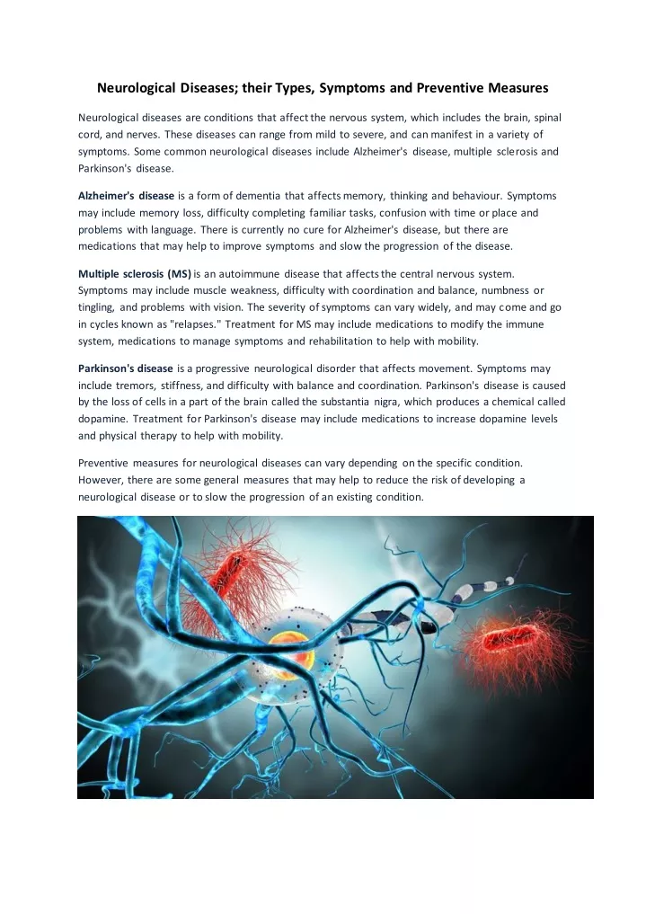 PPT - Neurological Diseases; their Types, Symptoms and Preventive ...
