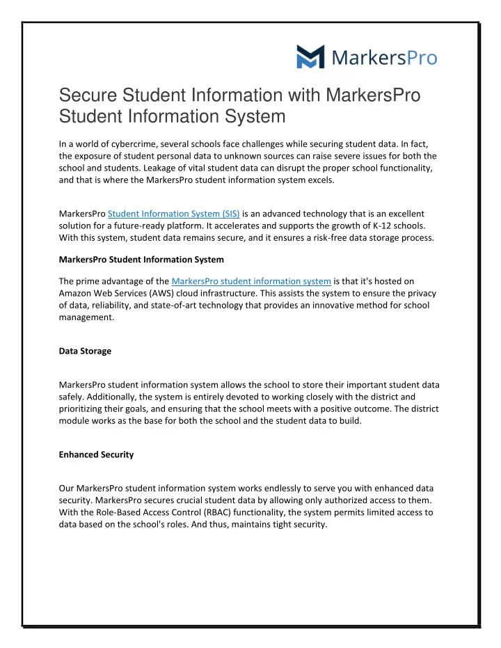 PPT - Secure Student Information with MarkersPro Student Information ...