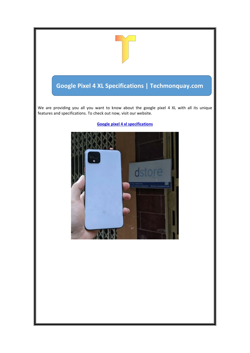 PPT - Google Pixel 4 XL Specifications | Techmonquay.com PowerPoint ...
