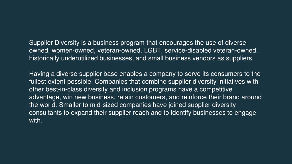 PPT - Our Key To Success As A Supplier Diversity Consultants PowerPoint ...