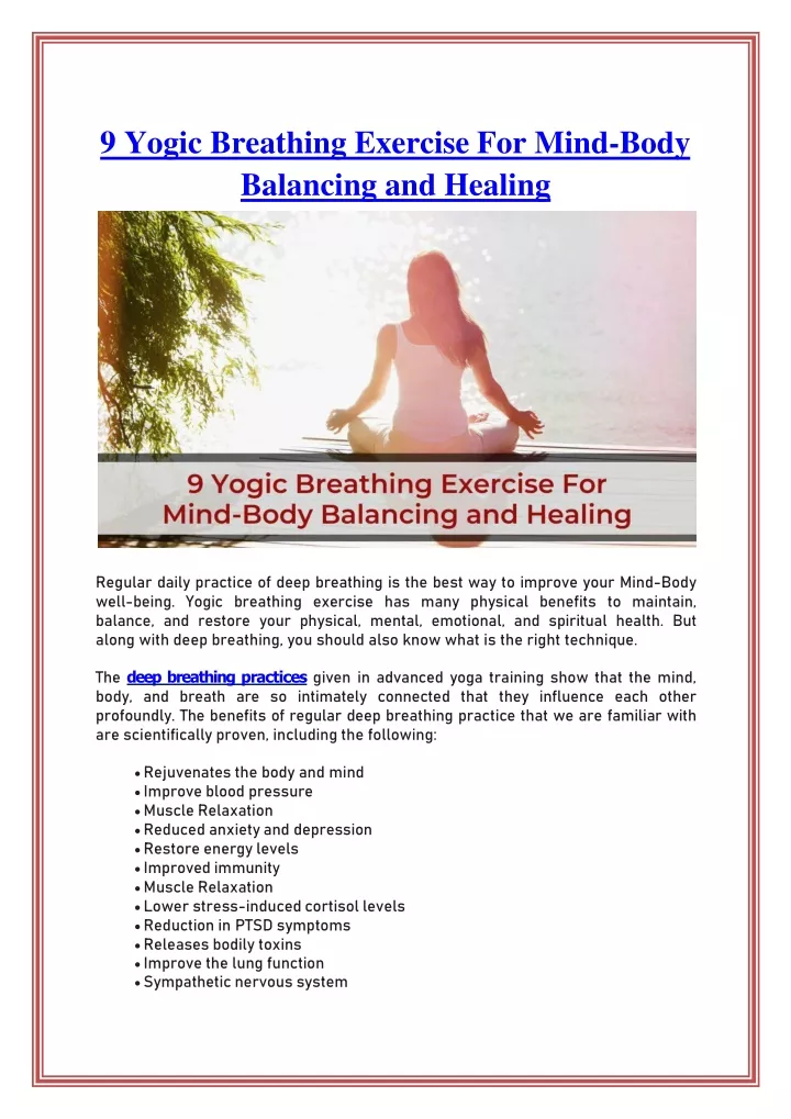 Ppt 9 Yogic Breathing Exercise For Mind Body Balancing And Healing