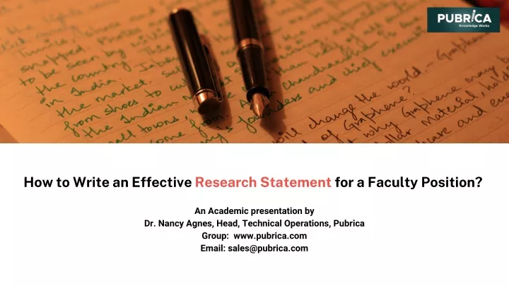 PPT - How to Write an Effective Research Statement for a Faculty ...