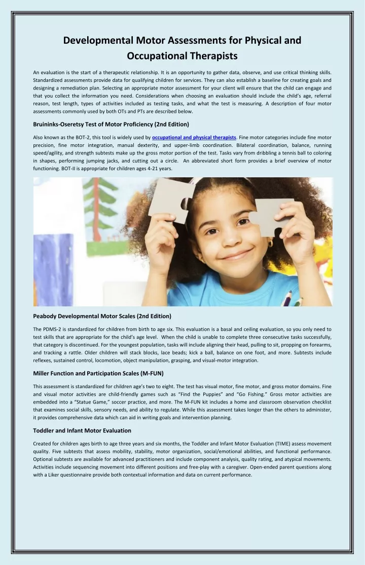 PPT - Developmental Motor Assessments for Physical and Occupational ...