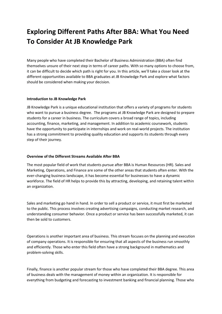 PPT - Exploring Different Paths After BBA What You Need To Consider At ...