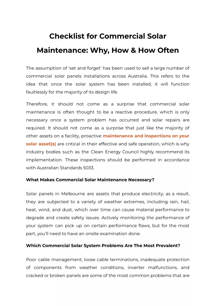 PPT - Checklist for Commercial Solar Maintenance Why, How & How Often ...