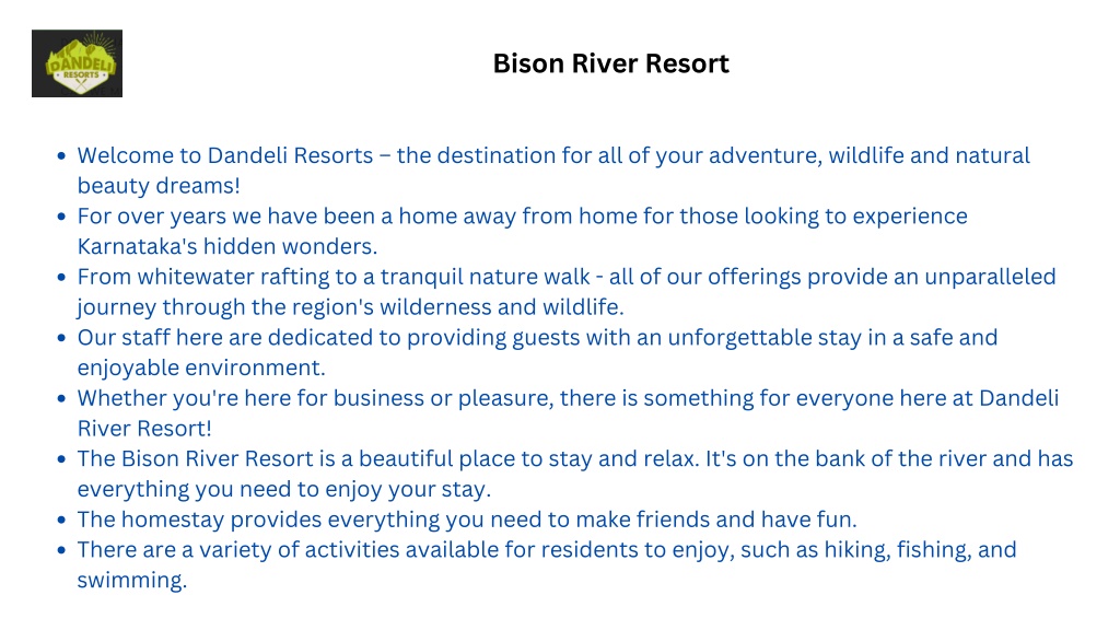 PPT - Bison River Resort | River Edge Homestay | Dandeli Resorts ...