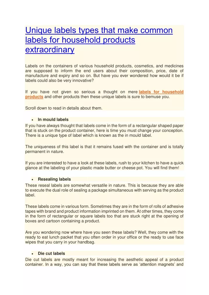 PPT - Unique labels types that make common labels for household ...