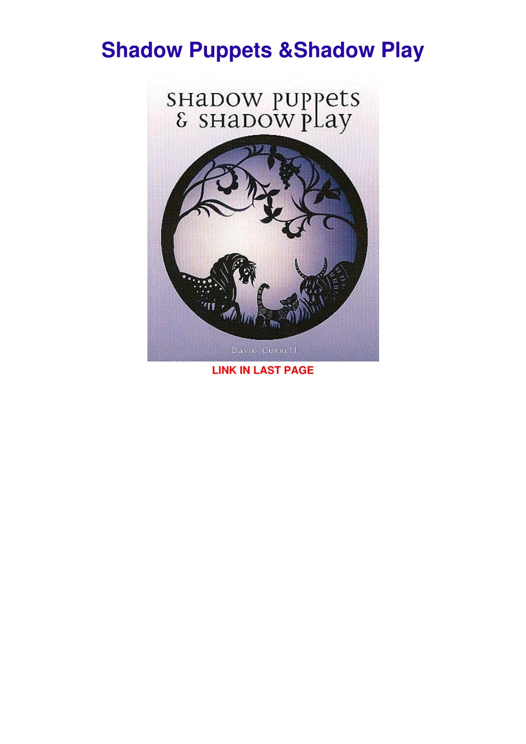 PPT - PDF/READ Shadow Puppets & Shadow Play PowerPoint Presentation - ID:11909150