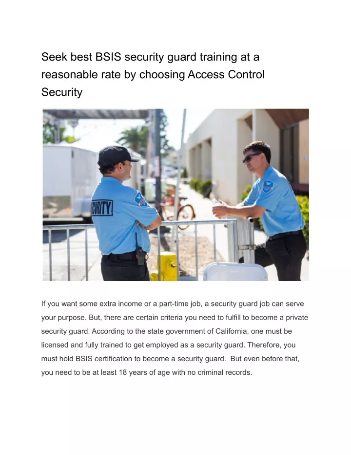 PPT - Seek best BSIS security guard training at a reasonable rate by ...
