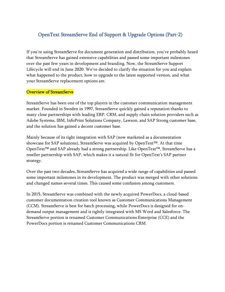 PPT - OpenText StreamServe End of Support & Upgrade Options (Part-2) PowerPoint Presentation ...