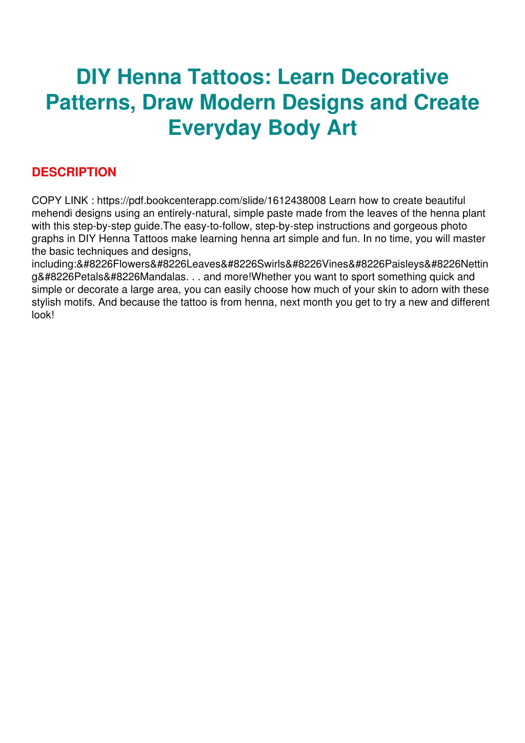 PPT - $PDF$/READ/DOWNLOAD DIY Henna Tattoos: Learn Decorative Patterns, Draw Modern De ...