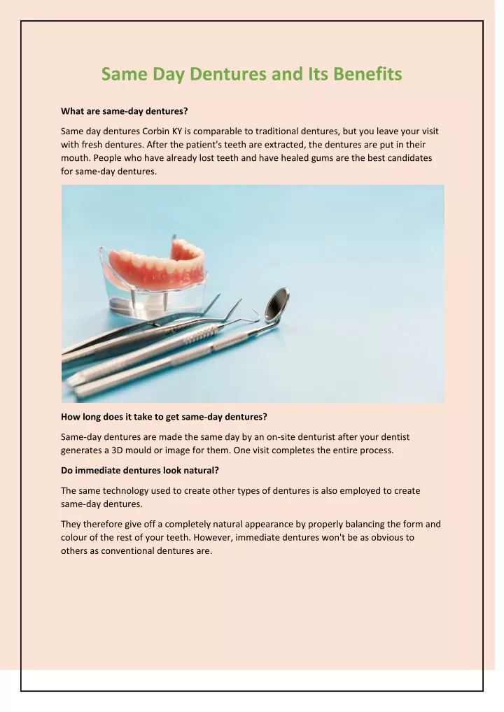 PPT - Same Day Dentures and Its Benefits PowerPoint Presentation, free ...
