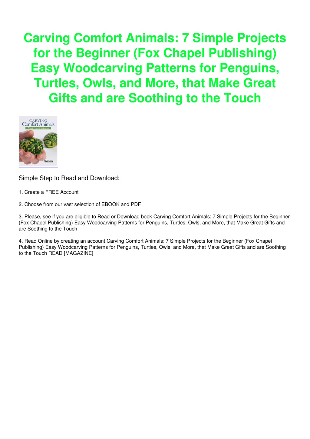 PPT - $PDF$/READ/DOWNLOAD Carving Comfort Animals: 7 Simple Projects ...