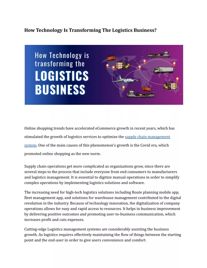 PPT - How Technology Is Transforming The Logistics Business PowerPoint ...